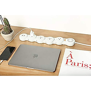 Flexible Surge Protector Power Strip, 6 Feet Long Cord 4 Outlets 2 USB （10V/13amp Flat Plug） with Overload Protection Extension Cord,Suitable for Home Office Travel,White