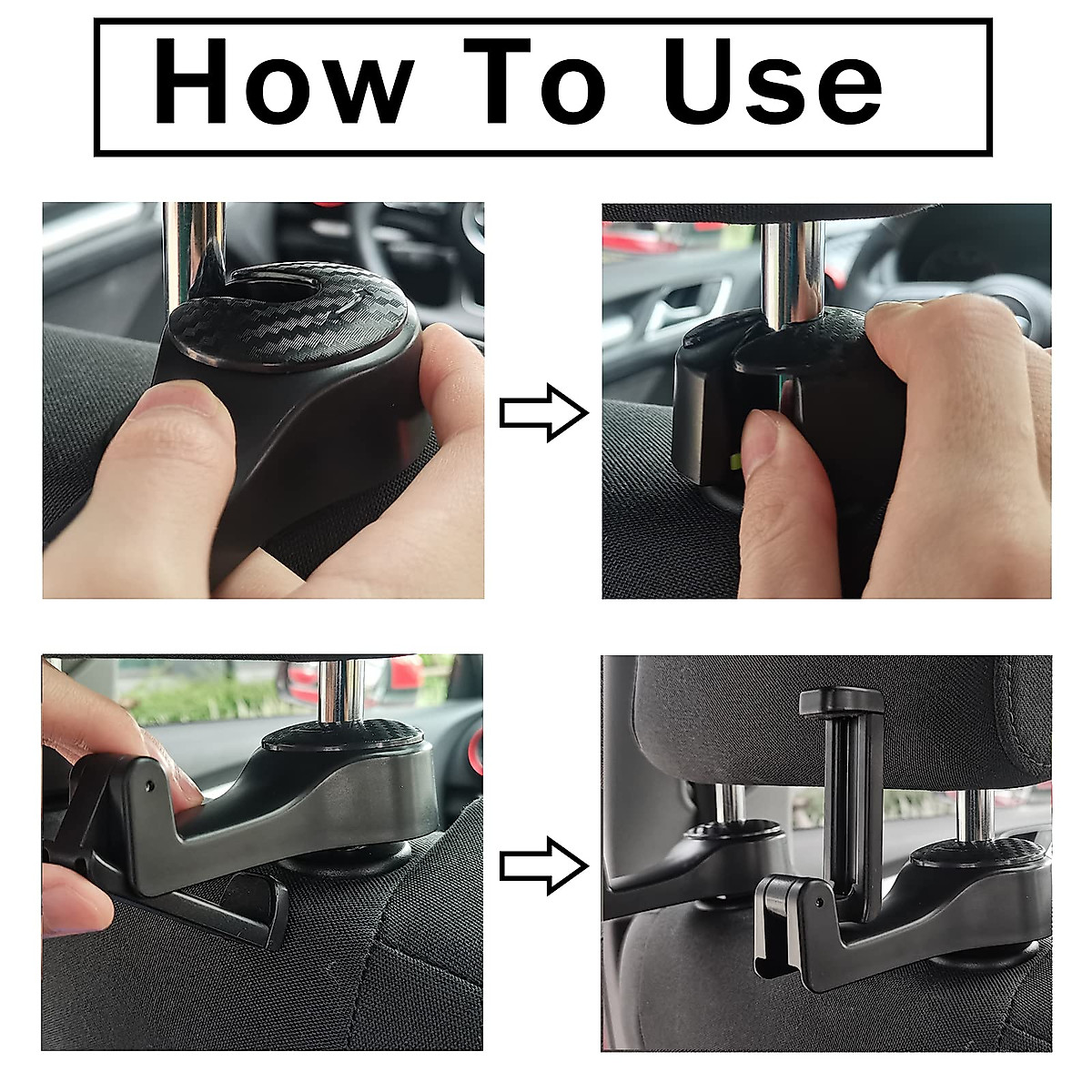 2 in 1 Car Seat Hooks,2PCS Multifunctional Car Seat Back Hooks with Mobile Phone Holder, Universal Car Seat Internal Accessories Hooks, for Phones, Bag, Umbrellas, Clothes (Carbon Black)