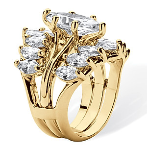 PalmBeach Goldtone or Silvertone Marquise Cut Cubic Zirconia Jacket Bridal Ring Set Size 7