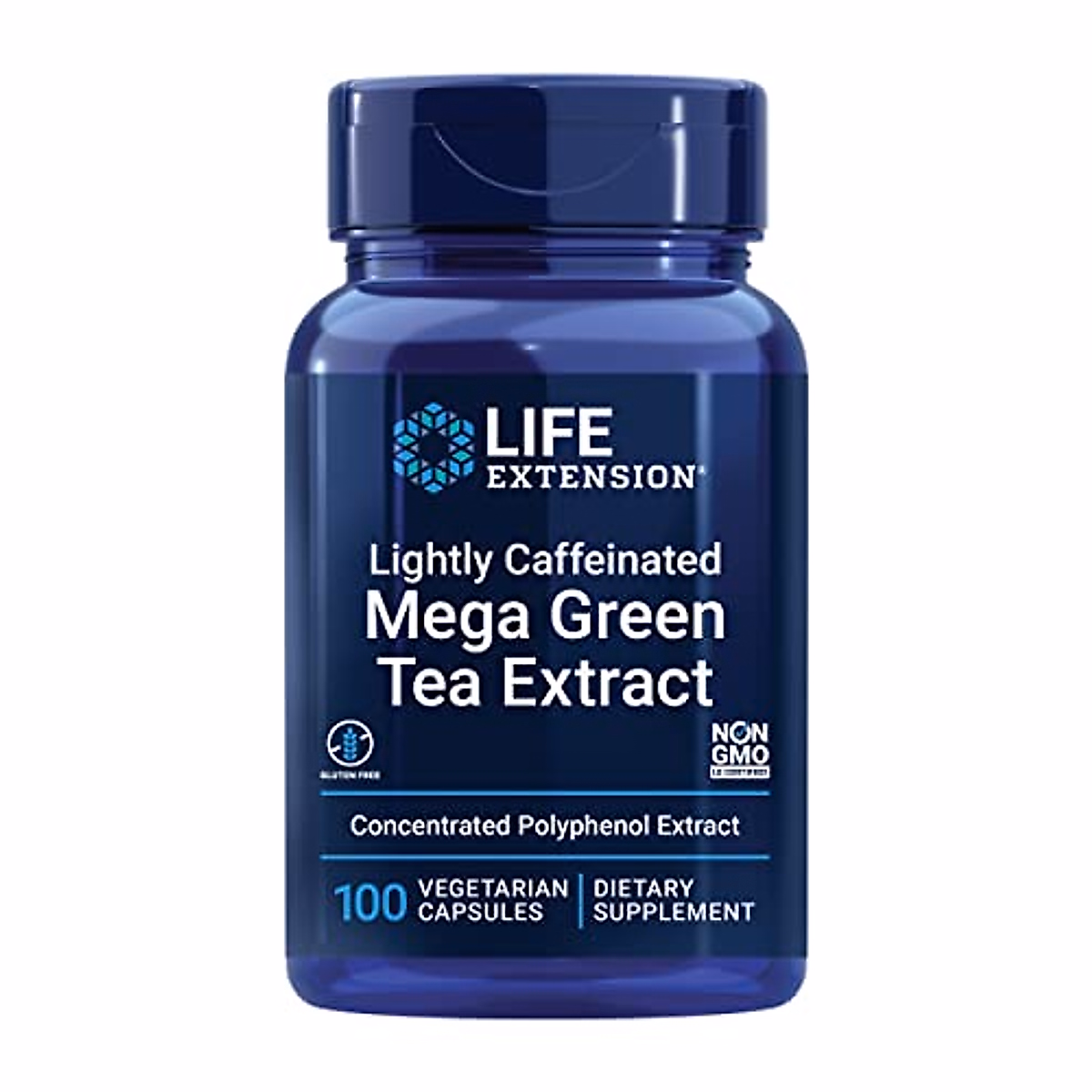 Life Extension Lightly Caffeinated Mega Green Tea Extract - 98% EGCG Polyphenols Supplement for Heart and Brain Health Support for Men and Women - Gluten Free, Non-GMO, Vegetarian - 100 Count
