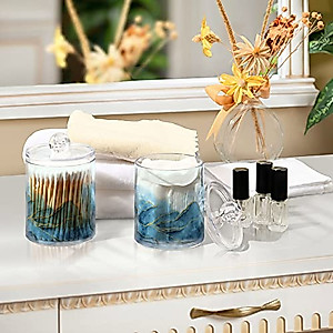 Marble Crack 2 Pack Qtip Holder Apothecary Jars Clear Plastic Bathroom Canisters Set For Cotton Swab, Cotton Pads,Cotton Ball, Floss