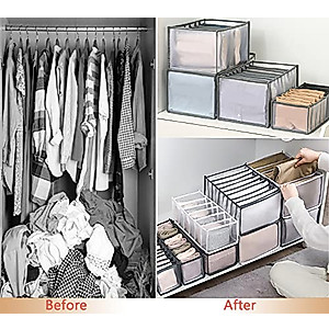 MUIRK Upgraded Wardrobe Clothes Organizer for Jeans,7PCS Jean Organizer,Jeans Compartment Storage,Mesh Clothes Storage Organizer for Bra (7PCS Upgraded:2Jeans+(Legging+Shirt+Panties+Sock+Bra)*1)