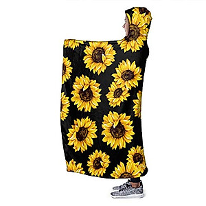 Yellow Sunflower Hoodie Blanket Wearable Throw Blankets for Couch Blanket Hooded for Baby Kids Men Women
