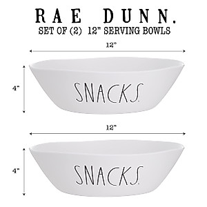 Rae Dunn Melamine Bowl Sets - Durable Dishwasher Safe Dinner/Cereal Bowls Set of 2 (12 inch) Bowl Set for Soup, Cereal, Pasta, Salads