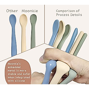 Moonkie Silicone Baby Spoons Set of 4, Soft-Tip Spoons for First Stage Infant Feeding, Bendable, Chewproof Baby Training Spoon Baby Utensils, Ideal for Self-Feeding and Baby Led Weaning