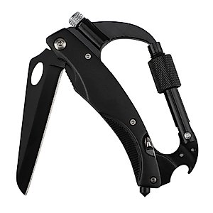 Foxmox Multitool Carabiner with Knife : EDC Carabiners Keychain,LED Flashlight,Glass Breaker and Bottle Opener,Tactical Carabiner Multi-Tools and Outdoor Survival Gear for men