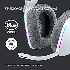 Logitech G733 Lightspeed Wireless Gaming Headset with Suspension Headband, LIGHTSYNC RGB, Blue VO!CE mic Technology and PRO-G Audio Drivers - White (Renewed)