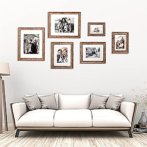 TWING 4x6 Picture Frames Set of 6, Rustic Farmhouse Picture Frame 3x5 with Mat or 4x6 Without Mat, Tabletop Display and Wall Mounting Collage picture Photo Frames Wood Brown,Walnut