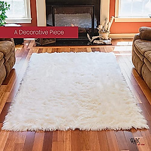 Silky Soft Faux Fur Rug, 5 ft. x 7 ft. White Fluffy Rug, Made in France, Sheepskin Area Rug, Rectangle Rug for Living Room, Bedroom, Kid's Room, or Nursery, Home Décor Accent with Non-Slip Backing