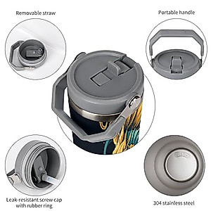 YTLKGFP 30 Oz Large Capacity Car Cup Seahorse Blue Pattern Tumbler with Handle Straw Lid Insulated Stainless Steel Water Bottle Travel Mug Leak-proof Car Cup Keeps Cold Or Hot