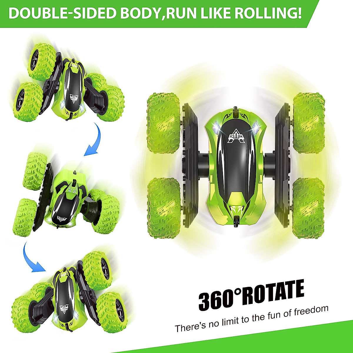 Bottleboom Remote Control Car,4WD Double Sided 360° Rotating RC Car with Headlights, Stunt Car Toy, Kid's Toy Gift Cars for 6 7 8 9 10 11 12 Years Old Boys
