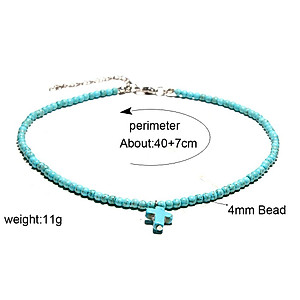 Cross Pendant Necklace Round Turquoise Clavicle Necklace Handmade Beads Choker for Women Girls