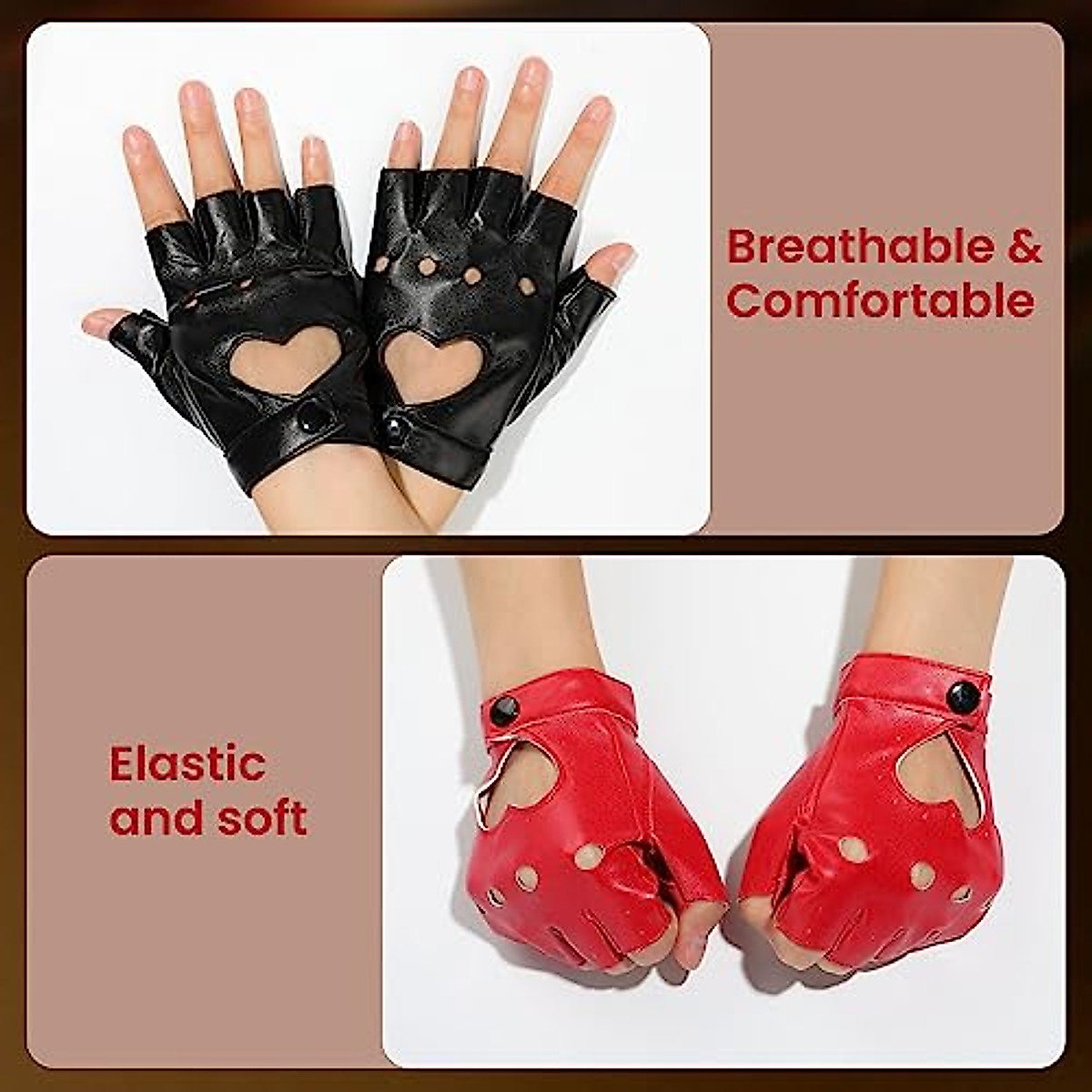 gootrades Punk Fingerless Dance Glove For Women, Jazz Style Glove, PU Leather (Rose Red)
