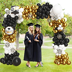 Graduation Balloon Garland Arch Kit Black White Gold Balloons for College High School Graduation Party Graduation Decorations