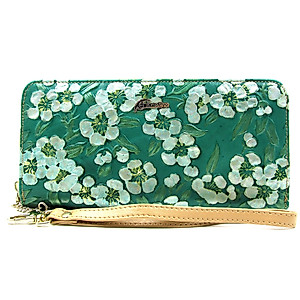 ArtsEye Peach Embossed Genuine Leather Zip Around Wallet (Green)