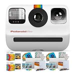 Polaroid GO Everything Box Bundle with Polaroid GO Color Film (2-Pack), 3 Magnetic and 10 Hanging Frames and Storage Box, Postcard Set (20-pack) with Metallic Pen Set (5 Items)