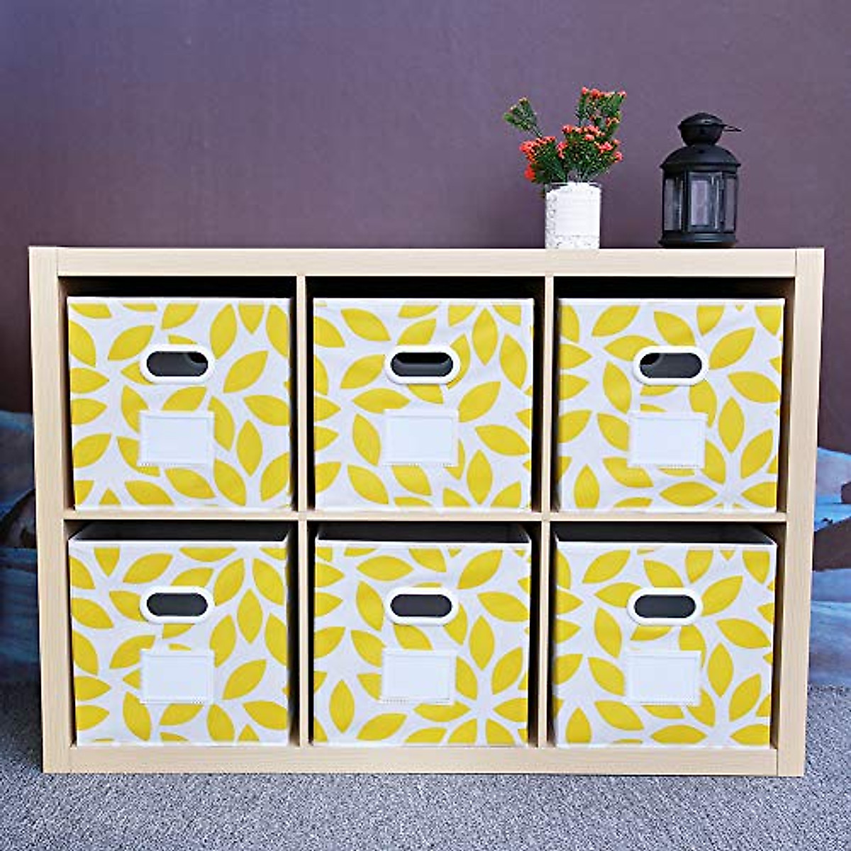MAX Houser Fabric Storage Bins Cubes Baskets Containers with Dual Plastic Handles for Home Closet Bedroom Drawers Organizers, Flodable, Set of 6 (Yellow)