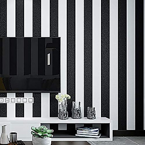 Peel and Stick Vinyl Black and White Striped Wallpaper Contact Paper Self Adhesive Stripe Shelf Liner Dresser Drawer Cabinets Liner Furniture Wall Paper Sticker Removable (17.7x117 Inches)