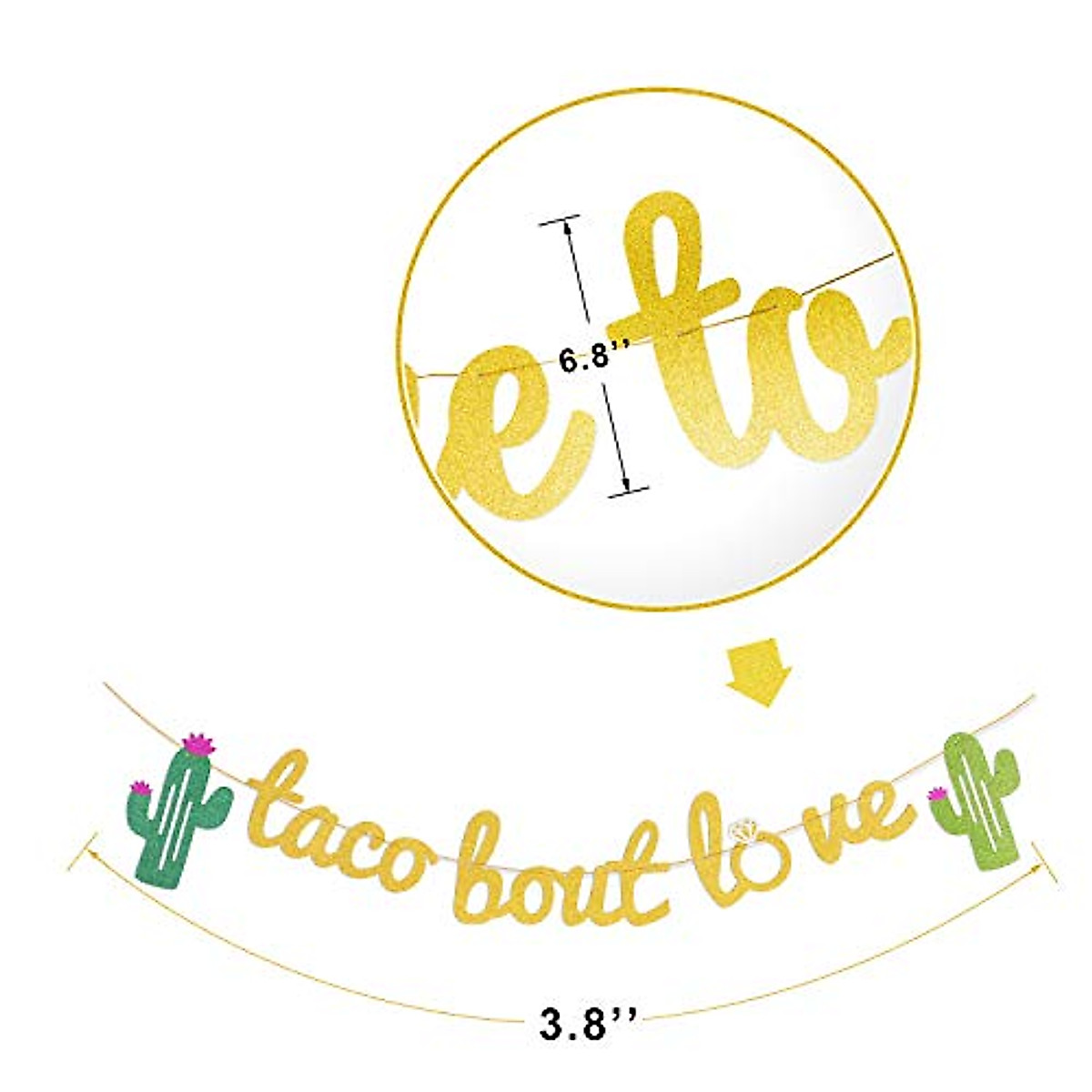 3 Pieces Mexican Fiesta Glitter Banner Taco Bout Love It's Time to Fiesta Cactus Pattern Garland Flag for Baby Shower Bridal Wedding Engagement Party Decorations