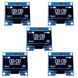 5PCS 0.96 Inch OLED Display Module, PEMENOL 128 x 64 Pixel I2C IIC Serial 1 OLED LCD Display Module with SSD1306 Driver for Arduino Raspberry Pi and ESP8266（White Light）