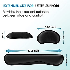 KTRIO Keyboard Wrist Rest, Memory Foam Wrist Pad for Keyboard, Smooth Fiber Wrist Support for Keyboard, Ergonomic Keyboard and Mouse Pad Sets for Easy Typing & Pain Relief for Laptop, Office & Home