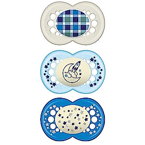 MAM Day & Night Pacifier Value Pack (1 Day & 2 Night Pacifiers), 16 Plus Months, Glow in The Dark Pacifier for Breastfed Babies, Boys