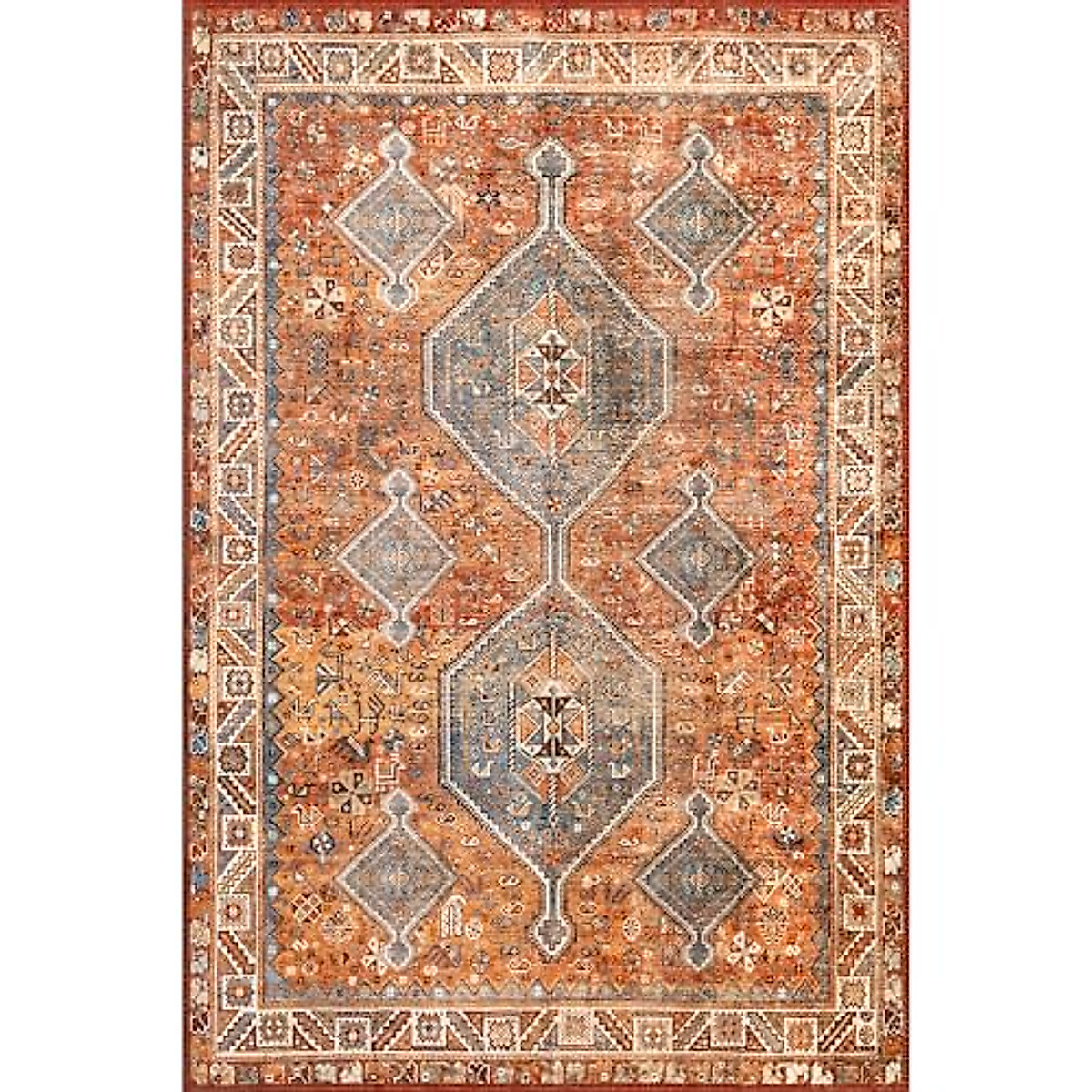 nuLOOM 5' x 8' SpinClean Machine Washable Stain-Resistant Area Rug Low Profile for Living Room, Bedroom, and Dining Room, Ashen Rust