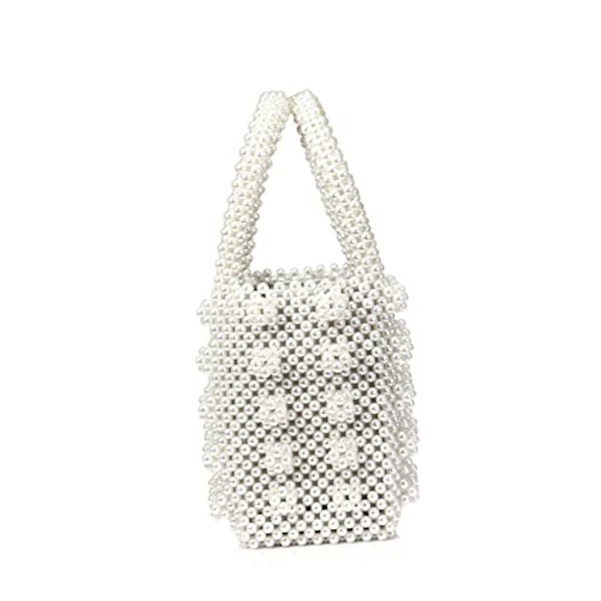 TENDYCOCO Pearls Handle Evening Purse Handmade Women for Top Beaded Tote Woven Wedding Party Handbag Clutch Dinner Cocktail Beige Wedding-beige