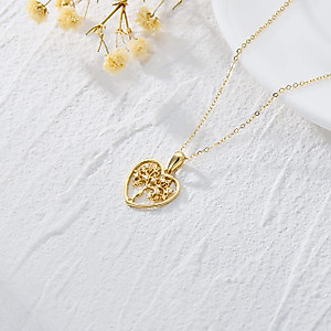 Ayafee 14K Solid Yellow Gold Tree of Life Necklace Dainty Pendant Necklace with Moissanite, Heart Necklace in 18 Inch for Women