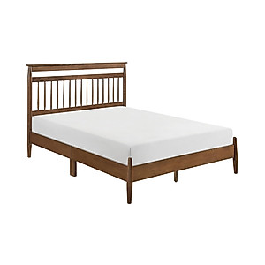 Lexicon Bed Frame with Headboard, Mid Century Modern Bed Frame with Spindle Headboard, Wood Platform Bed Frame Mattress Foundation No Box Spring Needed, Queen Bed, Caramel