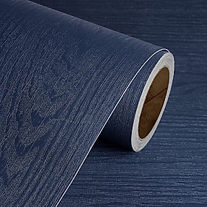 Livelynine Dark Blue Wood Wallpaper Peel and Stick Countertops Waterproof Navy Contact Paper for Cabinets Desk Walls Dresser Cover Top Kitchen Cabinet Wallpaper Matte Wood Grain Vinyl Wrap 15.8x78.8