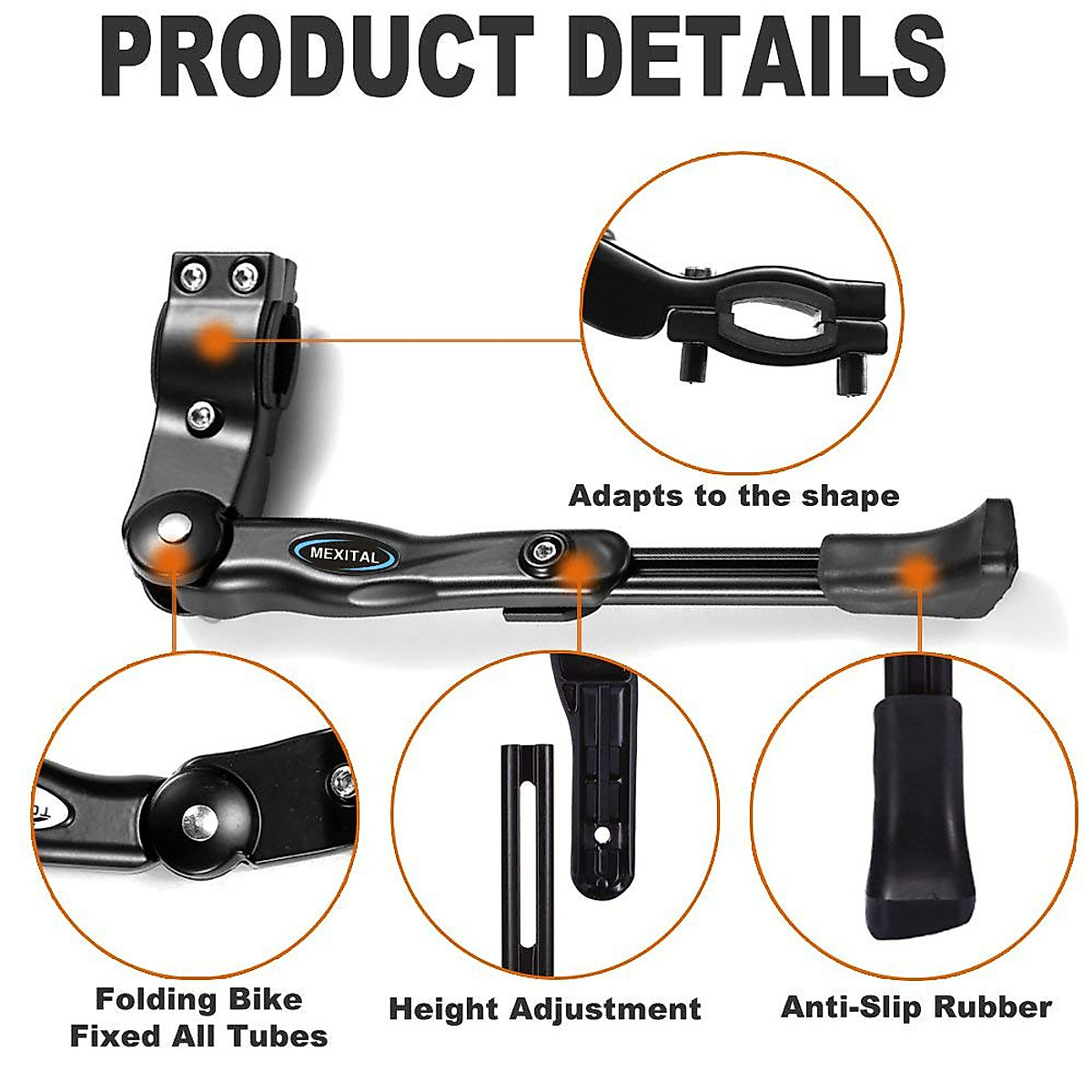 MEXITAL Adjustable Bicycle Kickstand, Bike Side Support Kick Stand for 24-28 Inch Mountain Bike/Road Bike/BMX/MTB MF-1