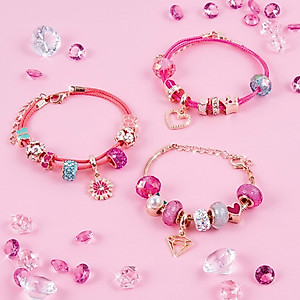 Make It Real - Halo Charms Bracelets Think Pink - DIY Charm Bracelet Making Kit - Friendship Bracelet Kit with Beads, Charms & Cord - Arts & Crafts Bead Kit for Girls - Makes 3 Bracelets
