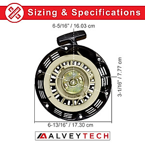 AlveyTech Black 196cc 6.5 Hp Recoil Pull Starter - For the Baja Mini Bike MB165/MB200, Coleman RB200, DT200 196cc Drift Trike, Scooter, Lawnmower, Generator, Go-Kart & ATV - Corrosion-Resistant