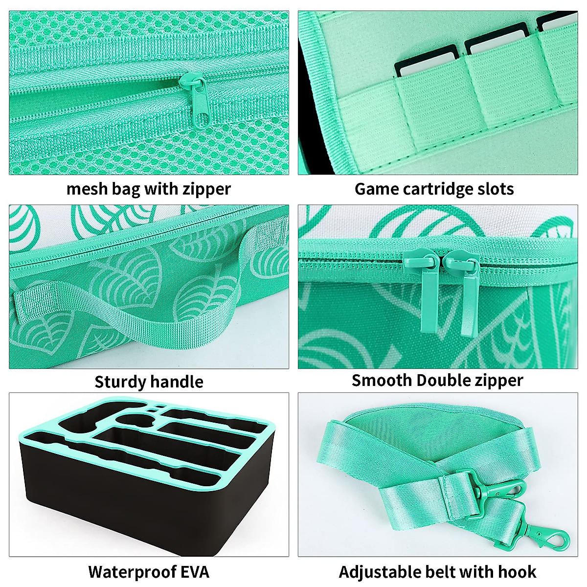 Switch Case for Nintendo Switch and Switch OLED Model, Portable Full Protection Carrying Travel Bag with 24 Game Cards Storage for Switch Console Pro Controller Accessories ,Animal Crossing Green