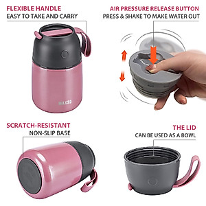 MAXSO 2 Pack Soup Thermo for Hot & Cold Food for Kids Adults, Vacuum Insulated Food Jar Thermal Lunch Containers, Travel Food Flask with Spoon (24 oz,17 oz) (Pink)