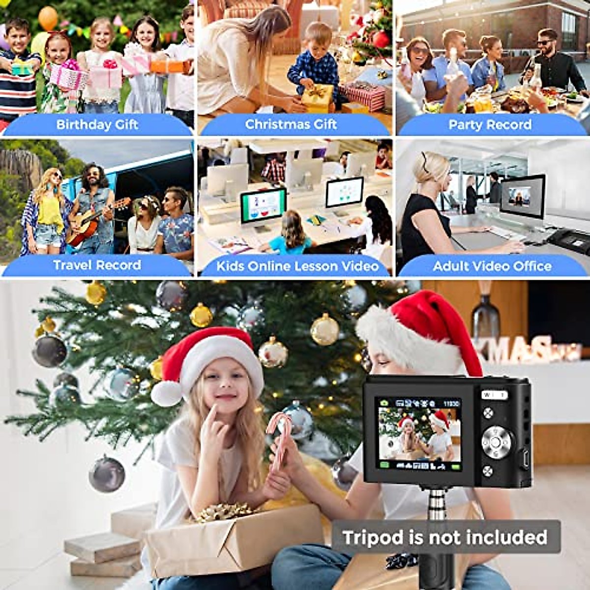 Digital Camera, RUAHETIL Autofocus FHD 1080P 36MP Vlogging Camera for Kids, 16X Zoom 2 Charging Modes Kids Compact Camera Point and Shoot Camera for Kids Teens Students（Dark）