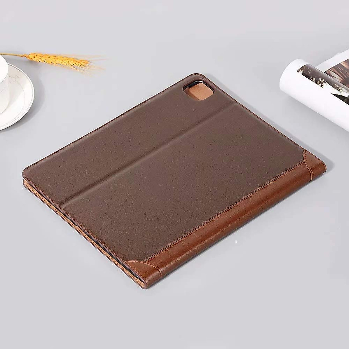 iPad Air-6 (13'') Case, iPad Pro-3 4 5 6 (12.9'') Case with Pen Holder, DMaos Business Vintage Book Synthetic Leather Stand Folio Smart Cover - Brown