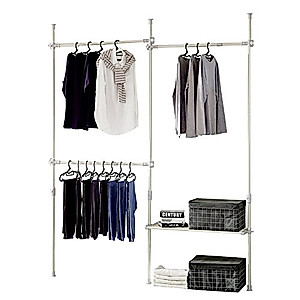Estink Garment Rack, Portable Indoor Garment Hanger Tools Heavy-Duty Adjustable DIY Coat Hanger Clothes Wardrobe 3 Poles 4 Bars Home Hanging Rack