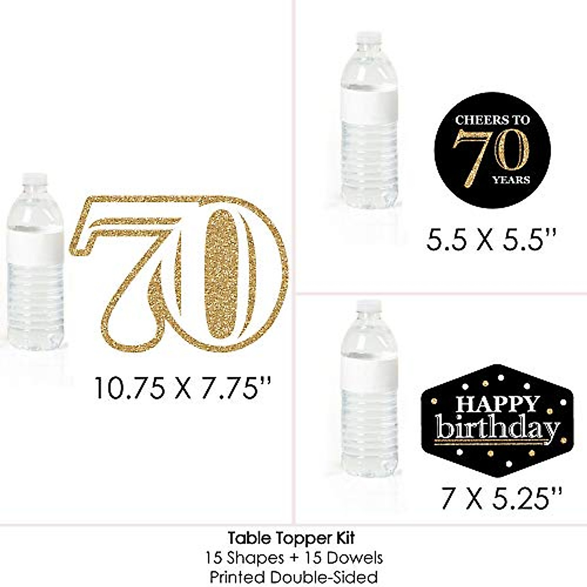 Big Dot of Happiness Adult 70th Birthday - Gold - Table Decor Kit - Party Centerpieces Photo Table Toppers Bundle - 30 Pc