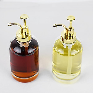 Hzxcuim 16.9 oz Syrup Dispenser with Pump, Syrup Bottle with Gold Pumps 2-Pack，Pump Glass Syrup Bottle, Coffee Syrup Dispenser for Coffee Bars (Gold-2pack)