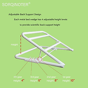 SORQINOTER Metal Mattress Wedge for Acid Reflux, Adjustable Height Bed Wedges Under Mattress, Helps with GERD, Heart Burns, Postoperative Recovery, Snoring, and Congestion - White/2Pack