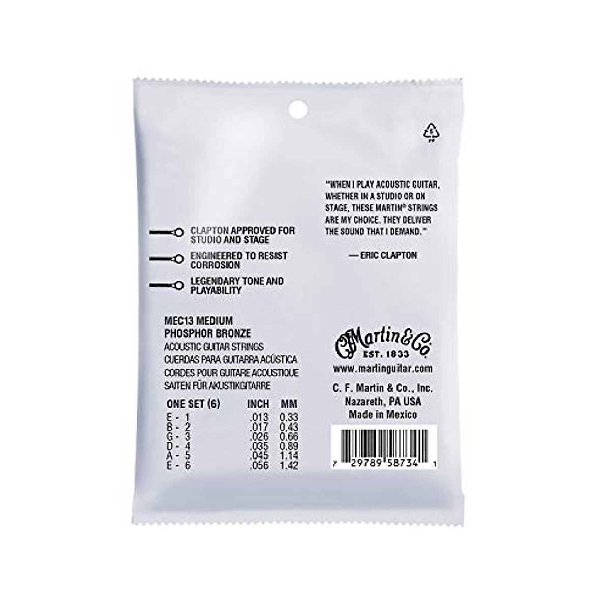 Martin MEC13 Clapton's Choice Phosphor Bronze Acoustic Guitar Strings, Medium