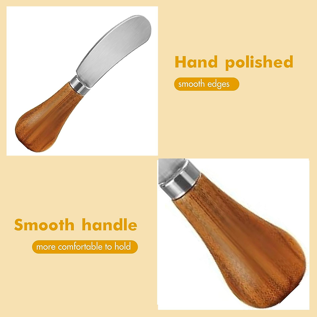 Houkiper Butter Spreader Knife, 2 Pack Stainless Steel Cheese Spreader with Wooden Handle 12.5cm Small Butter Knife for Kitchen, Butter Knife Spreader for Vegetables Fruits Cheese Picnic