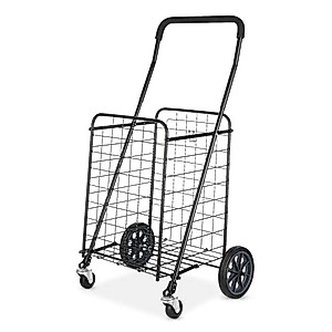 Golbsky Adjustable Steel Rolling Laundry Basket Shopping Cart,Shopping Cart with 360° Rolling Swivel Wheels for Groceries Utility Shopping Cart,Black