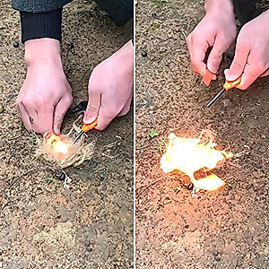 Fire Starter Stick with Striker Lanyard and Whistle Waterproof Flint Fire Steel Survival Lighter for Camping Hiking Backpacking Gear Survival Ferro rods Tool kit Keychain Campfires Waterproof (Black)