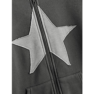 SOLY HUX Women's Zip Up Y2k Hoodies Jacket Star Print Graphic Drawstring Long Sleeve Sweatshirt Dark Grey Star S