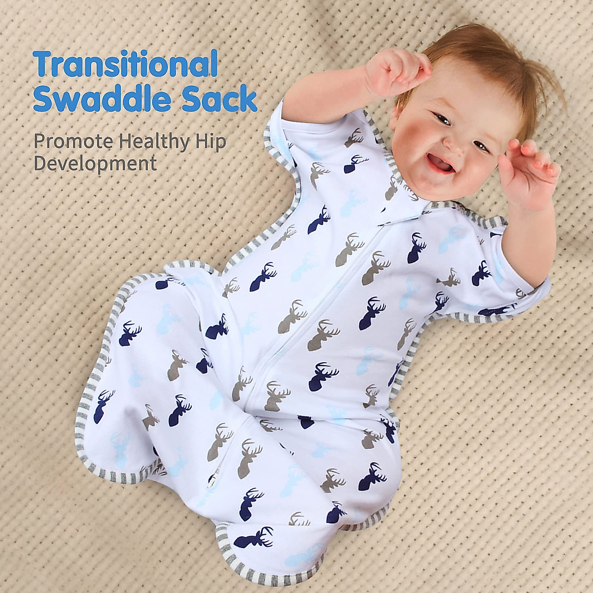 Transition Swaddle, Infant Sleep Sack 0-3 Months Arms up Swaddle 2-Way Zipper 100% Cotton Arms in/out, 0.8 Tog Baby Swaddle Newborn Sleep Sack for Boys Girls, 2-Pack Transitional Swaddle Sack (Small)