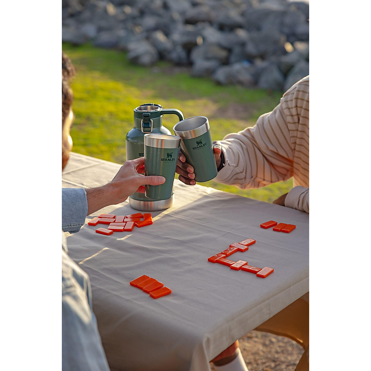 STANLEY Adventure Inulsated Stacking Beer Pint Glass, 16oz Stainless Steel Double Wall Rugged Metal Drinking Tumbler (Hammertone Green)