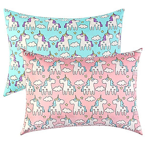 IBraFashion Toddler Pillowcases for Girls 14x19 for 13x18, 12x16 Pillow 100% Cotton Cute Princess Unicorn Printings Set of 2